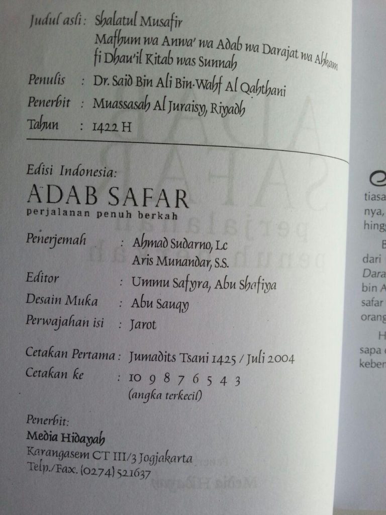 Buku Adab Safar Perjalanan Penuh Berkah - Toko Muslim