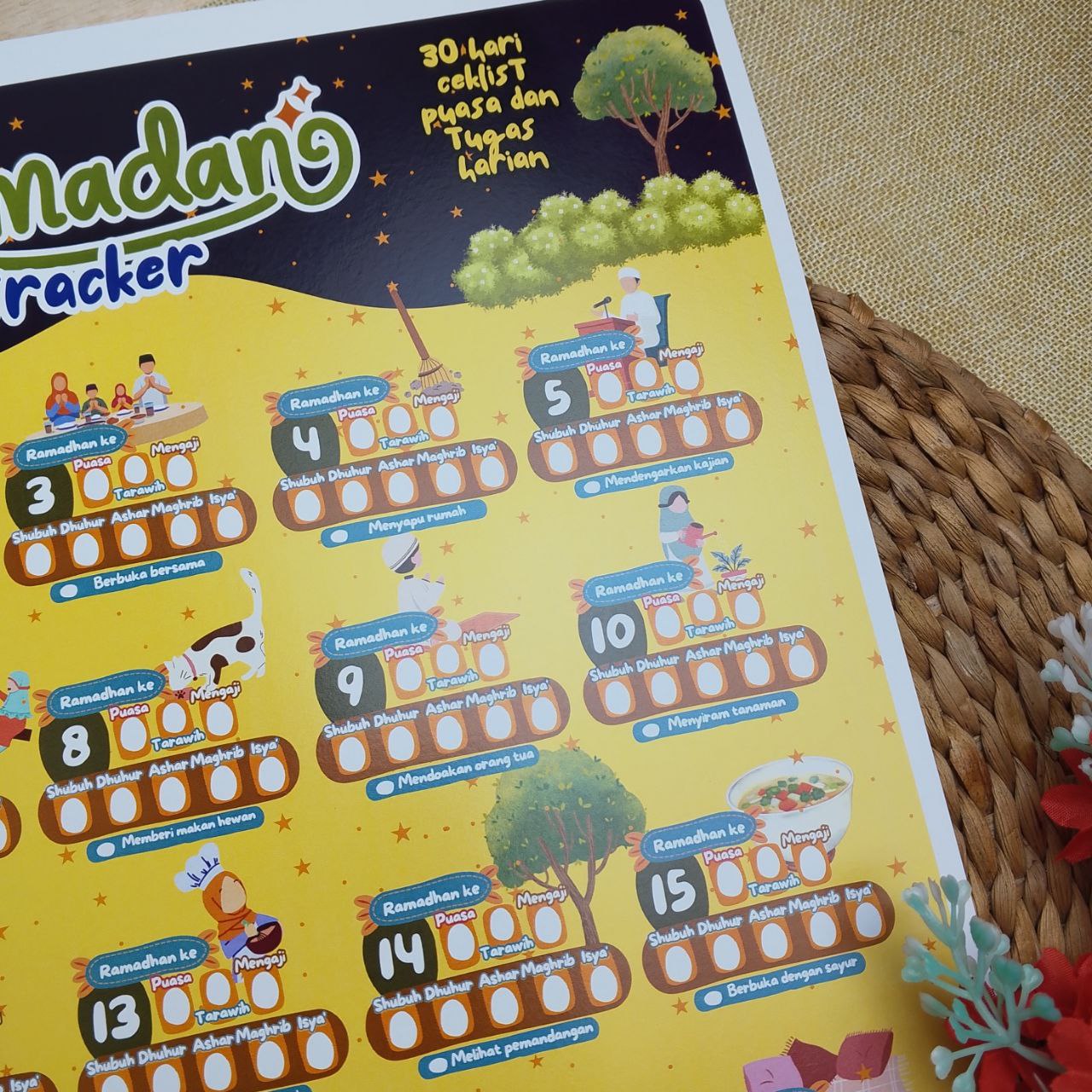 Poster Ramadan Tracker 30 Hari Ceklist Puasa Dan Tugas Harian - Toko Muslim